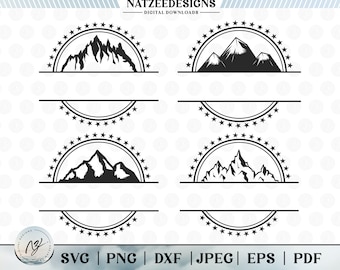 Mountain Monogram SVG, PNG Circle Frame Svg, Split Name Frame Svg ...