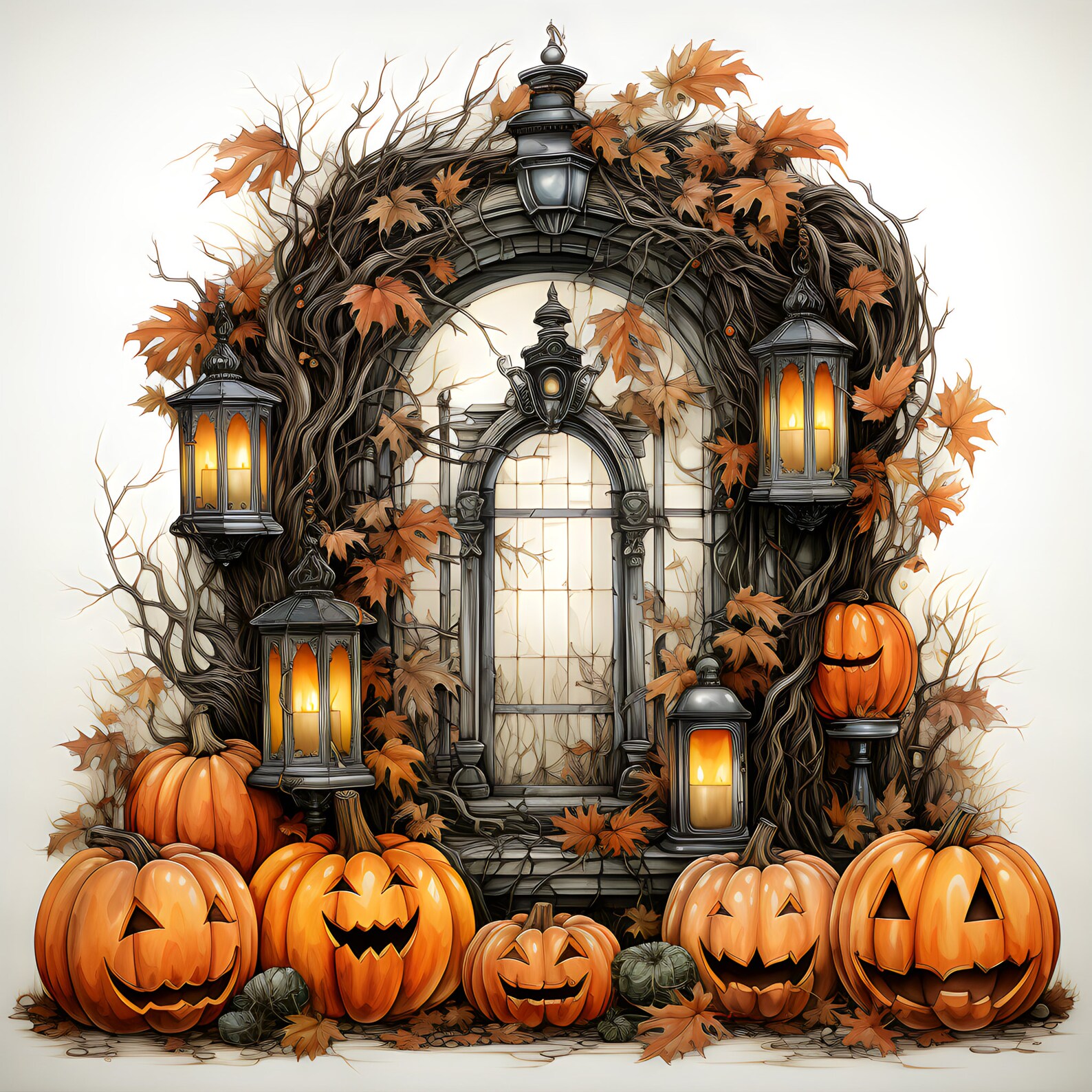 15 HD Halloween Window Pumpkin Watercolor Clipart Scary Art - Etsy