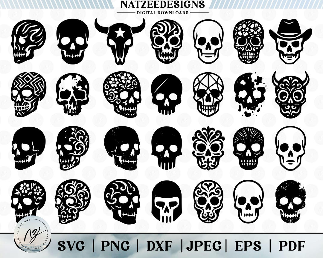Skull Face SVG Designs | 28 Skull Silhouettes Bundle (digital Download ...