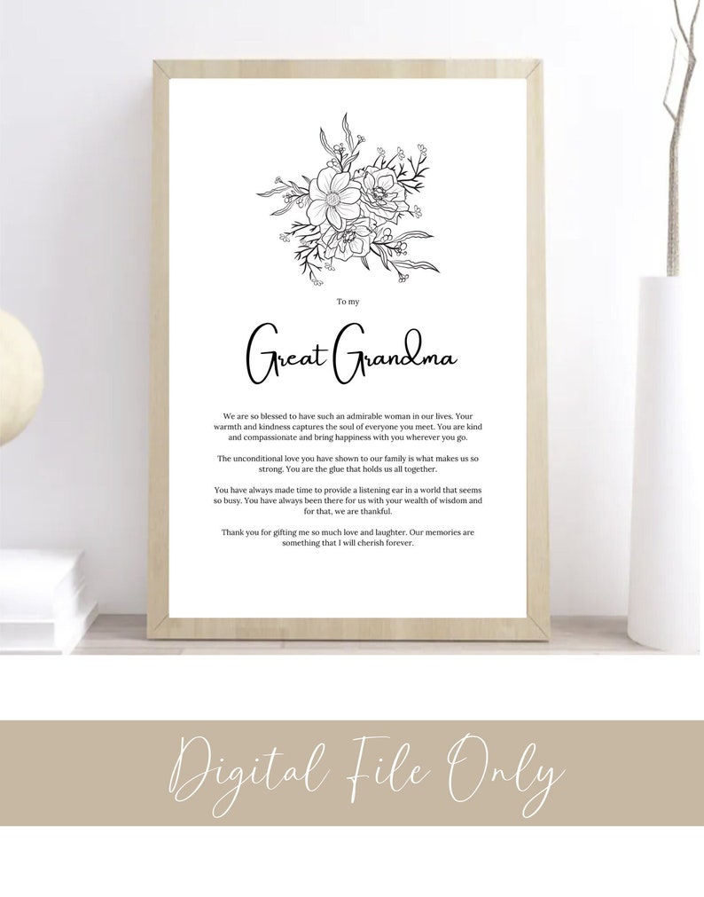 DIGITAL PRINT | Poem for Great Grandma, Gift for Great Grandma, Print ...