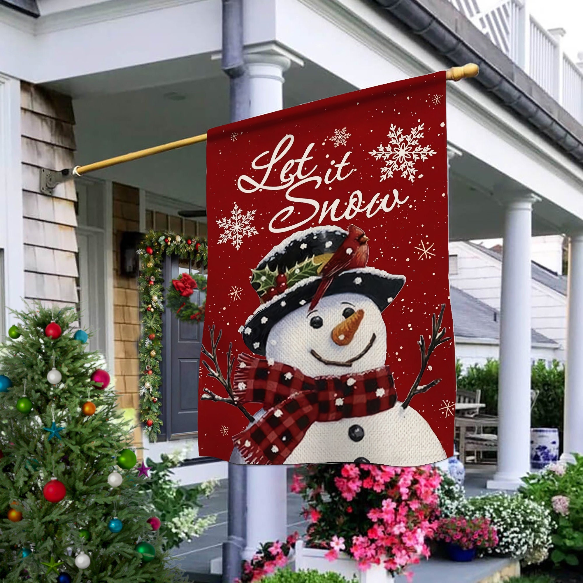 Let It Snow Snowman Snowflake Christmas house flag sold by ChaZhan ...