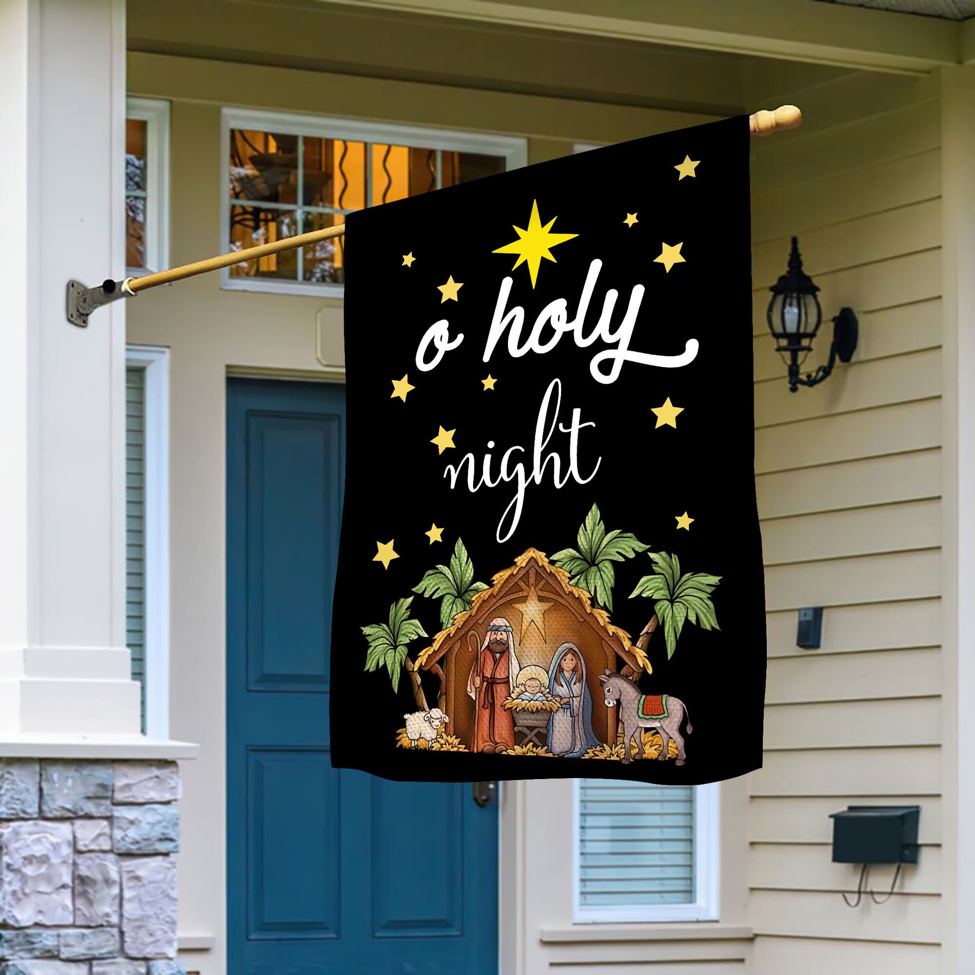 Oh Holy Night Christmas Nativity Double Sided Flag, Christmas House ...