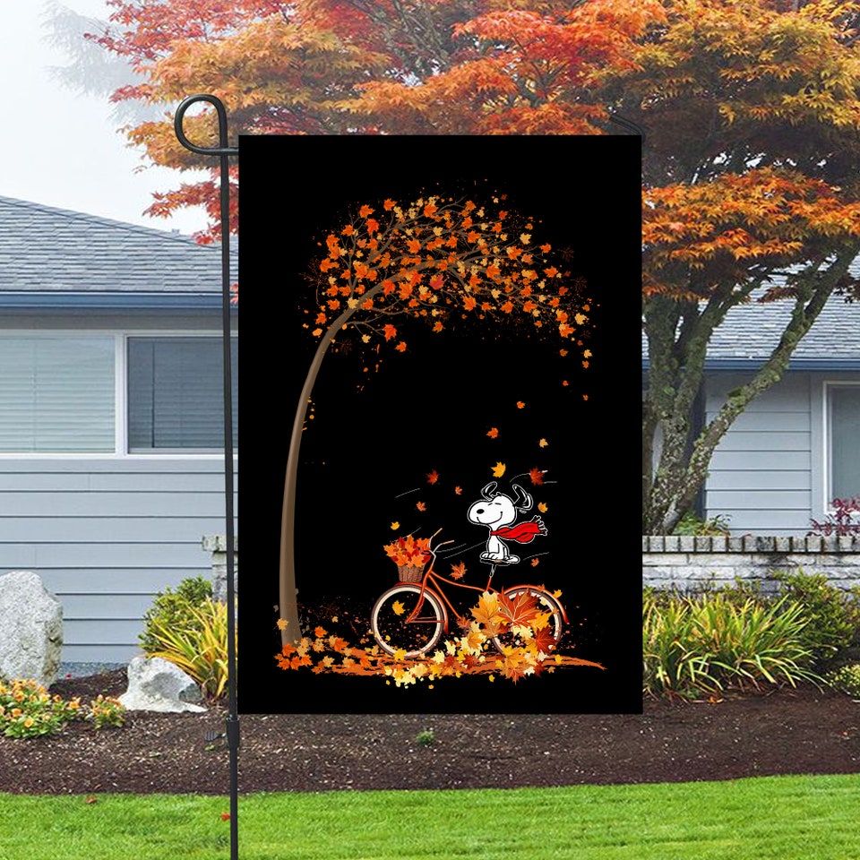 Snoopy Dog Autumn Maple Leaves Flag, Snoopy Autumn Garden Flag sold by ...