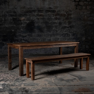 Rustic Weathered Wood Dining Table + Bench | Vintage Rustic Finish ...