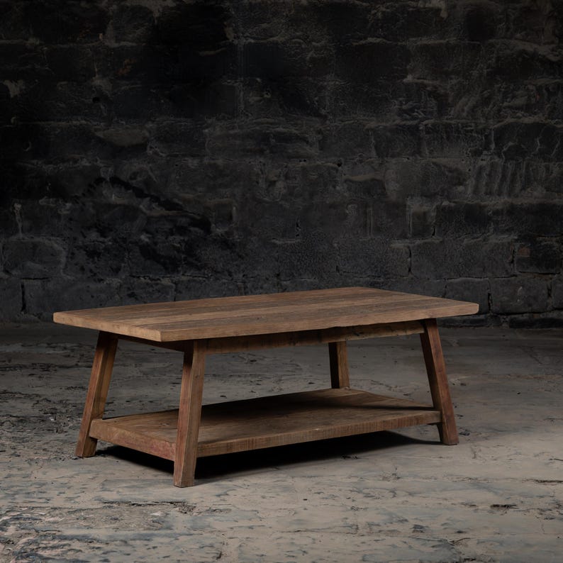 Reclaimed Wood Coffee Table With Shelf: Rustic Farmhouse Style - Etsy