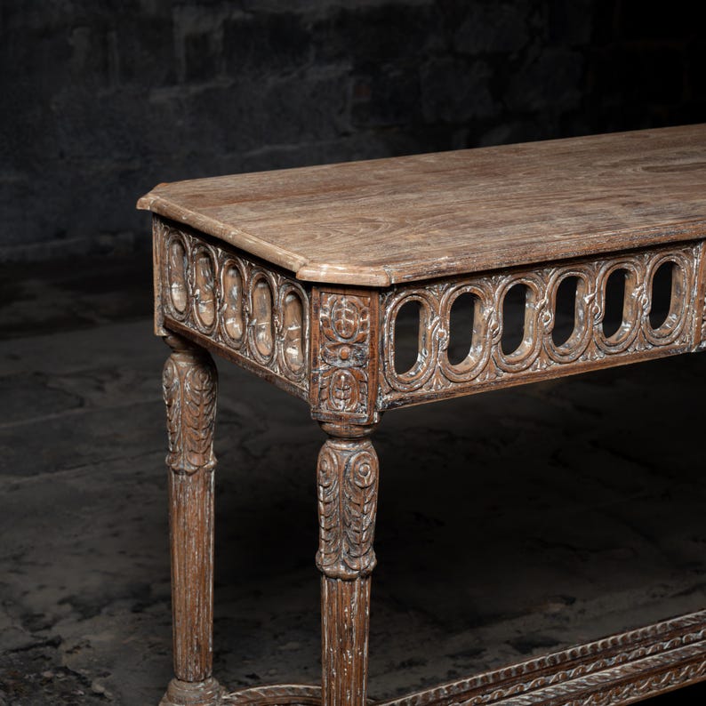 Reclaimed Teak Console Table: Handcarved Whitewash Entryway Table - Etsy