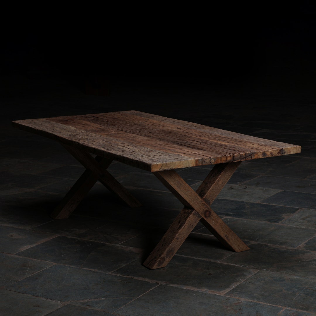 Vintage Classic Old Reclaimed Weathered Wood Cross Legs Coffee Table ...
