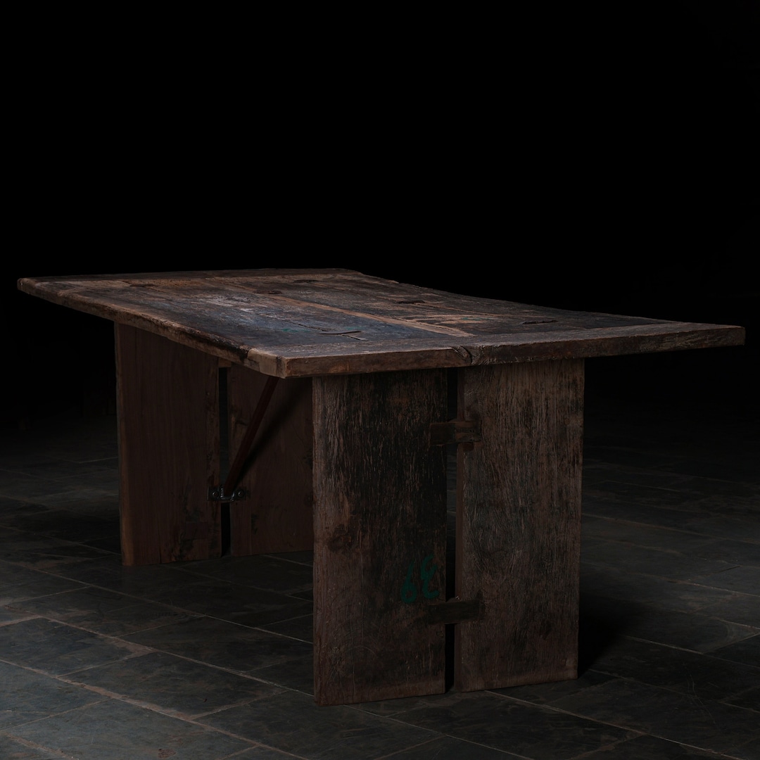 Melodious Old Rustic Finish Reclaimed Wooden Dining Table Southern Old ...
