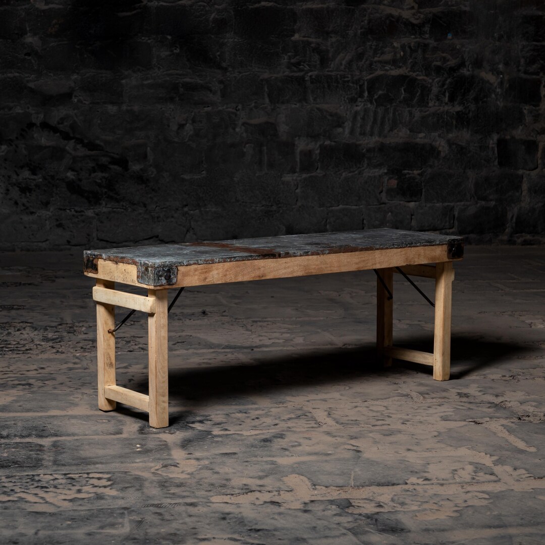 Heaven Hinge Metal Top Bench | Reclaimed Wood Antique Finish - Etsy