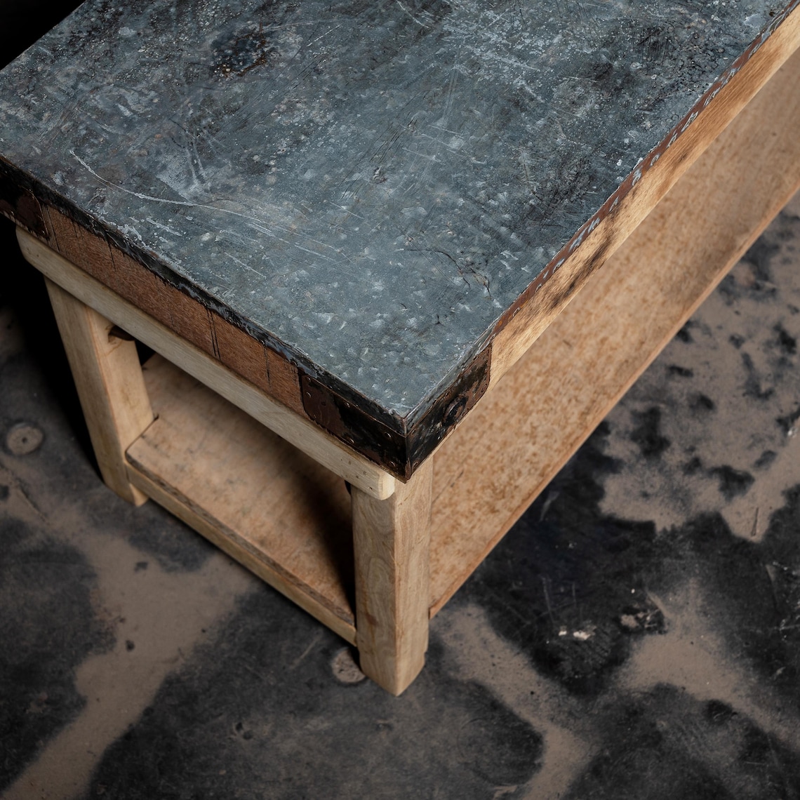 Heaven Hinge Metal Top Bench With Shelf | Reclaimed Wood Antique Finish ...