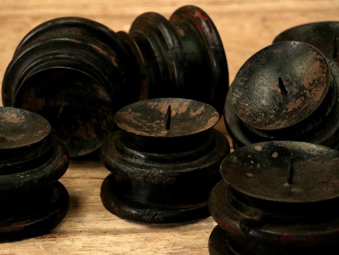 Set of 4 Vintage Wooden Spools Candle Holder , Old Rustic Spools From ...