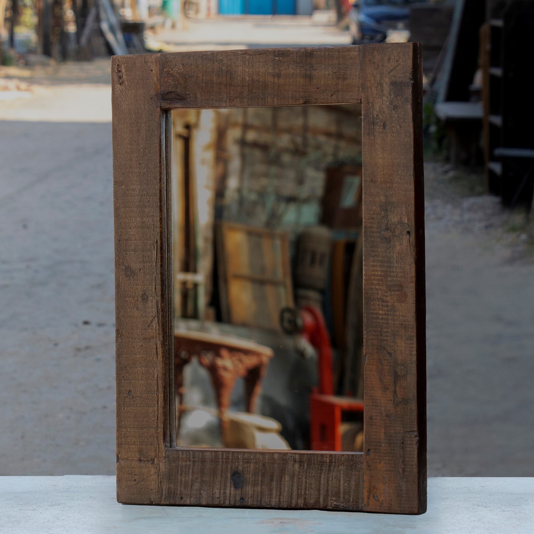 Old Vintage Reclaimed Wood Mirror Frame for Bathroom, Bedroom, Dressing ...