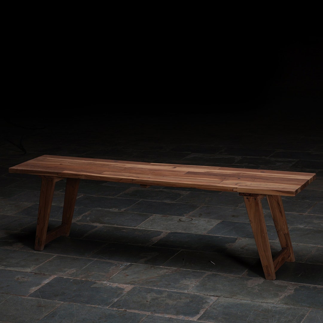 Reclaimed Teak Wood Bench Tapper Leg Bench Natural Finish Kitchen and ...