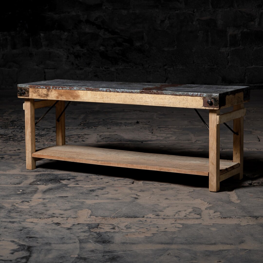 Heaven Hinge Metal Top Bench With Shelf | Reclaimed Wood Antique Finish ...