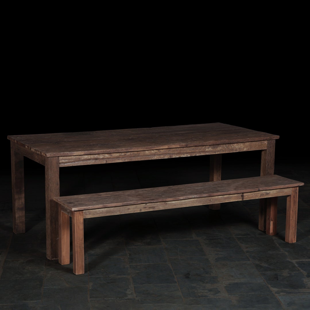 Rustic Weathered Wood Dining Table Bench Vintage Rustic Finish Old ...
