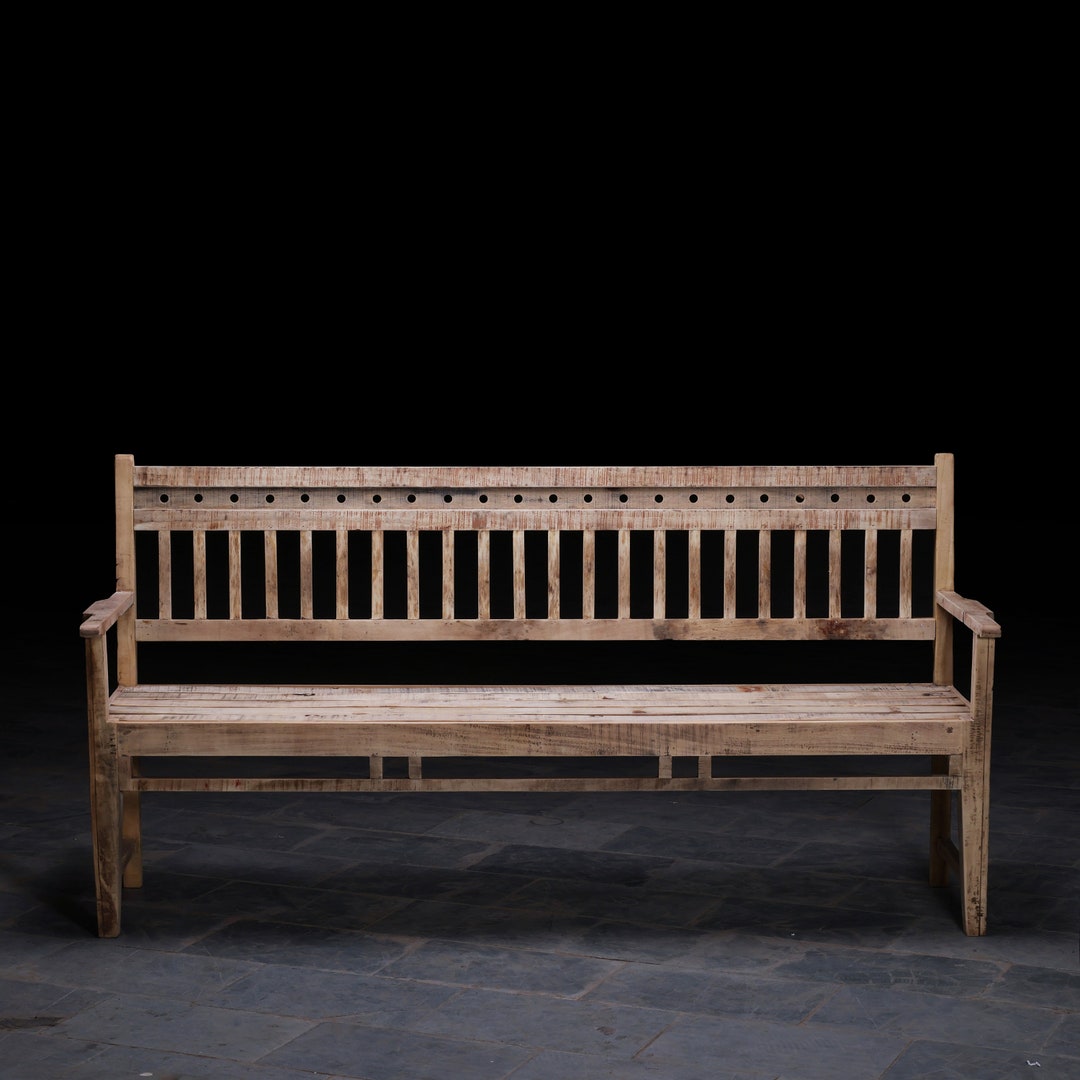Vintage Reclaimed Wood Retro Bench | Inspired From Antique Furniture | Bleach Finish | Garden ...