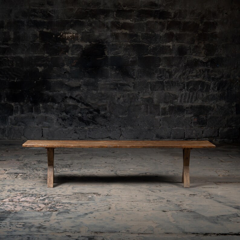 Rustic Reclaimed Wood Dining Bench: Bleach Finish, Cross Legs - Etsy