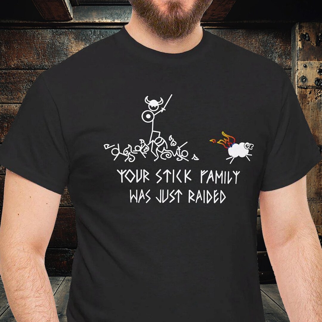 Viking Raid Family Stick Figure Tee, Funny Men's Shirt, Father's Day ...