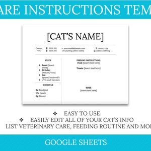 Cat Care Instructions Template | Cat Sitter Instructions | Google Doc ...
