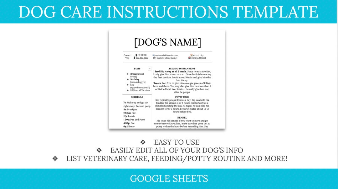 Dog Care Instructions Template | Dog Staycation | Pet Sitter Care ...