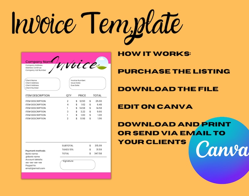 Invoice Canva Template. Minimal Invoice Template. Editable Invoice ...