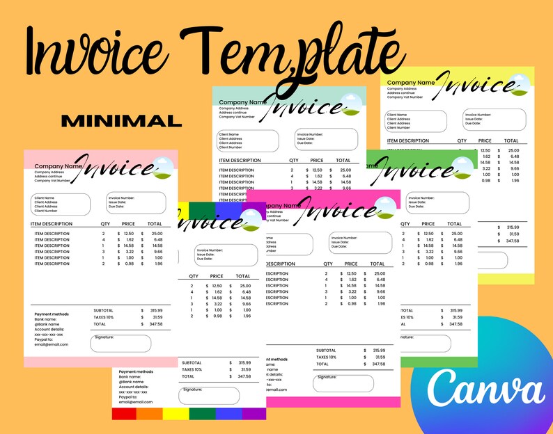 Invoice Canva Template. Minimal Invoice Template. Editable Invoice ...