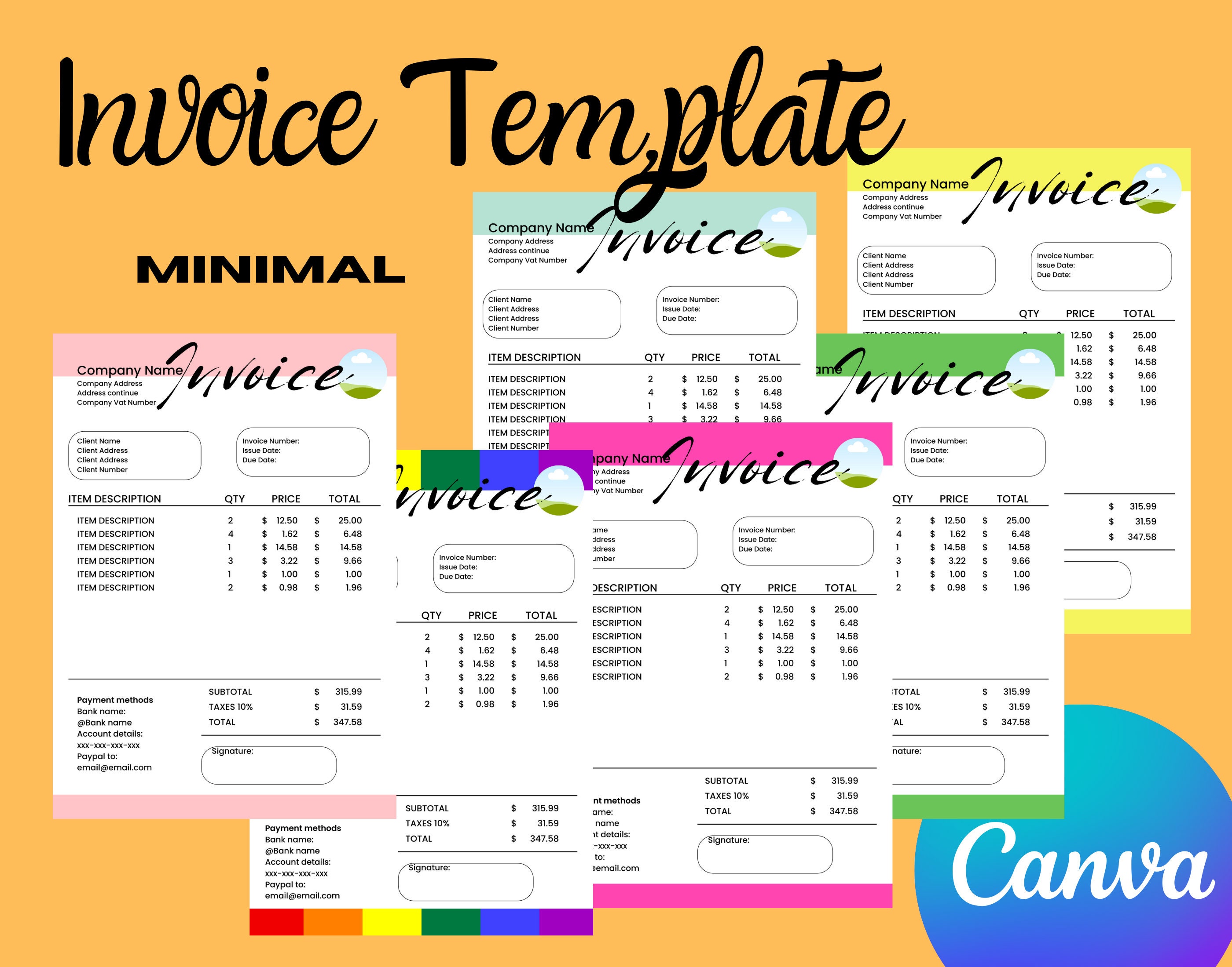 Invoice Canva Template. Minimal Invoice Template. Editable - Etsy