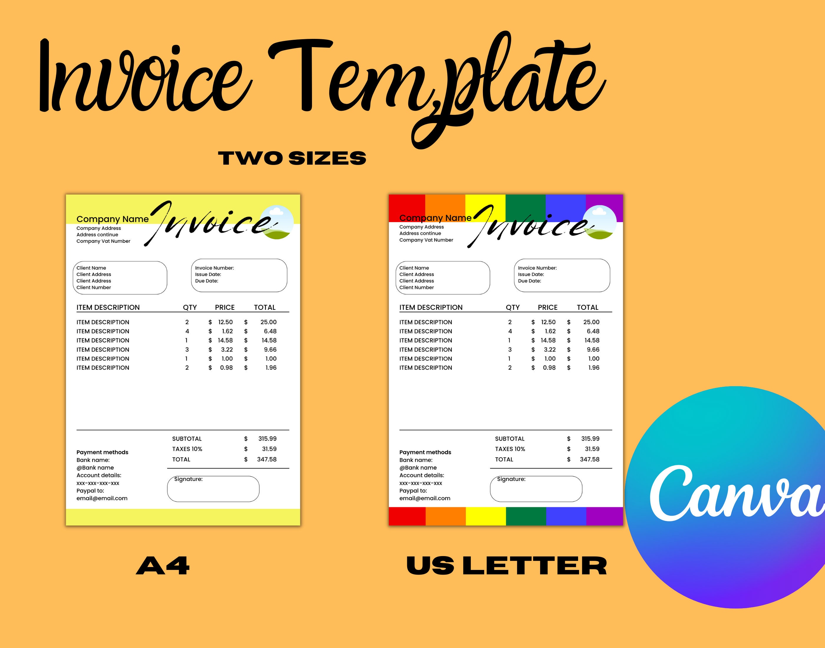 Invoice Canva Template. Minimal Invoice Template. Editable - Etsy