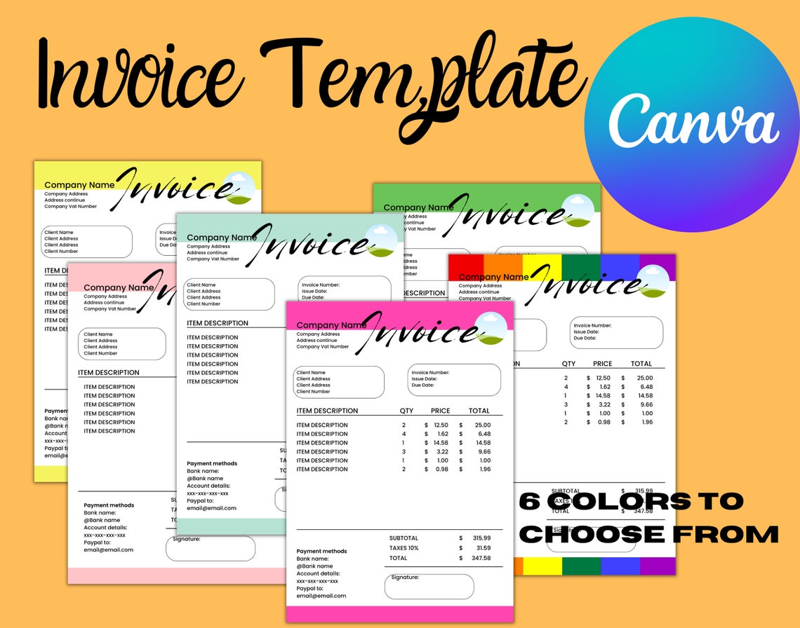 Invoice Canva Template. Minimal Invoice Template. Editable - Etsy