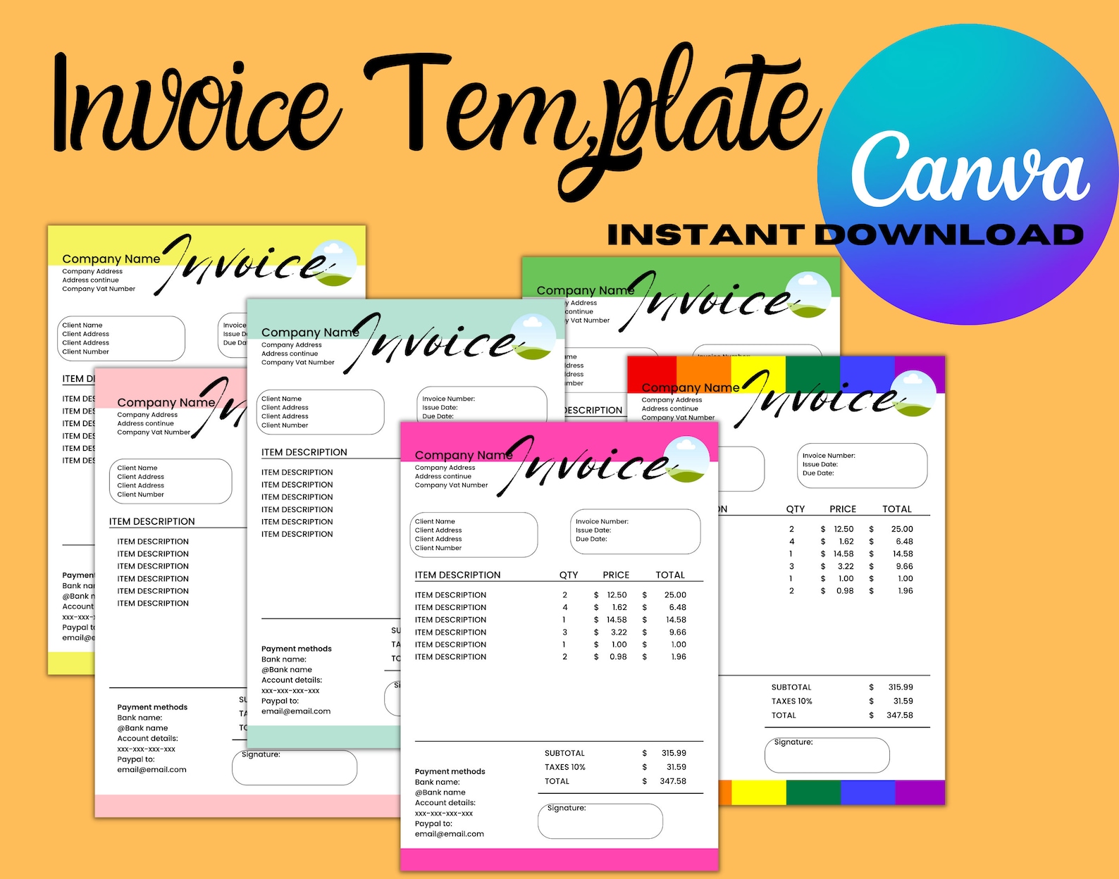 Invoice Canva Template. Minimal Invoice Template. Editable Invoice ...