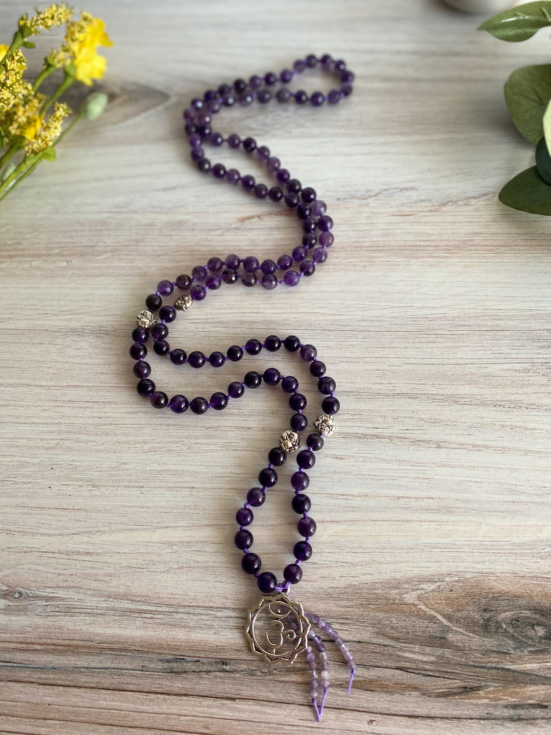 Amethyst Mala | Sahasrara | Zen Style Mala Pendant Necklace | Prayer ...