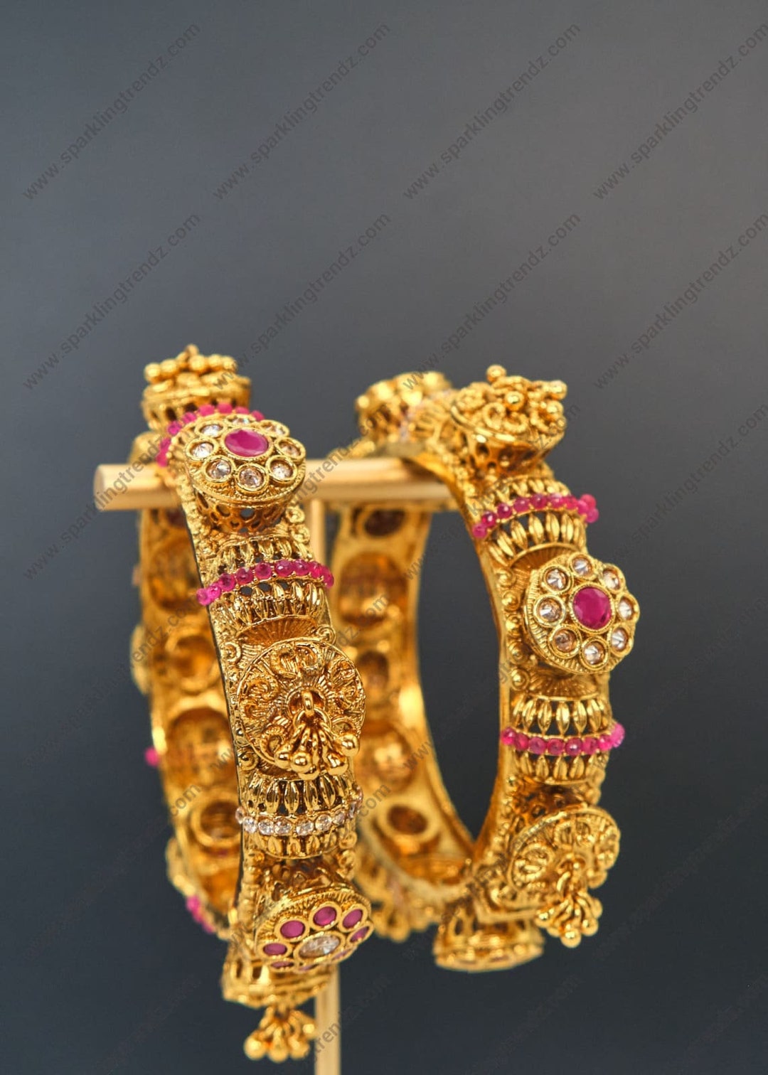 Kemp Kundan Kada Set: Antique Gold Pachali Bangles, Size 2.4 - Etsy