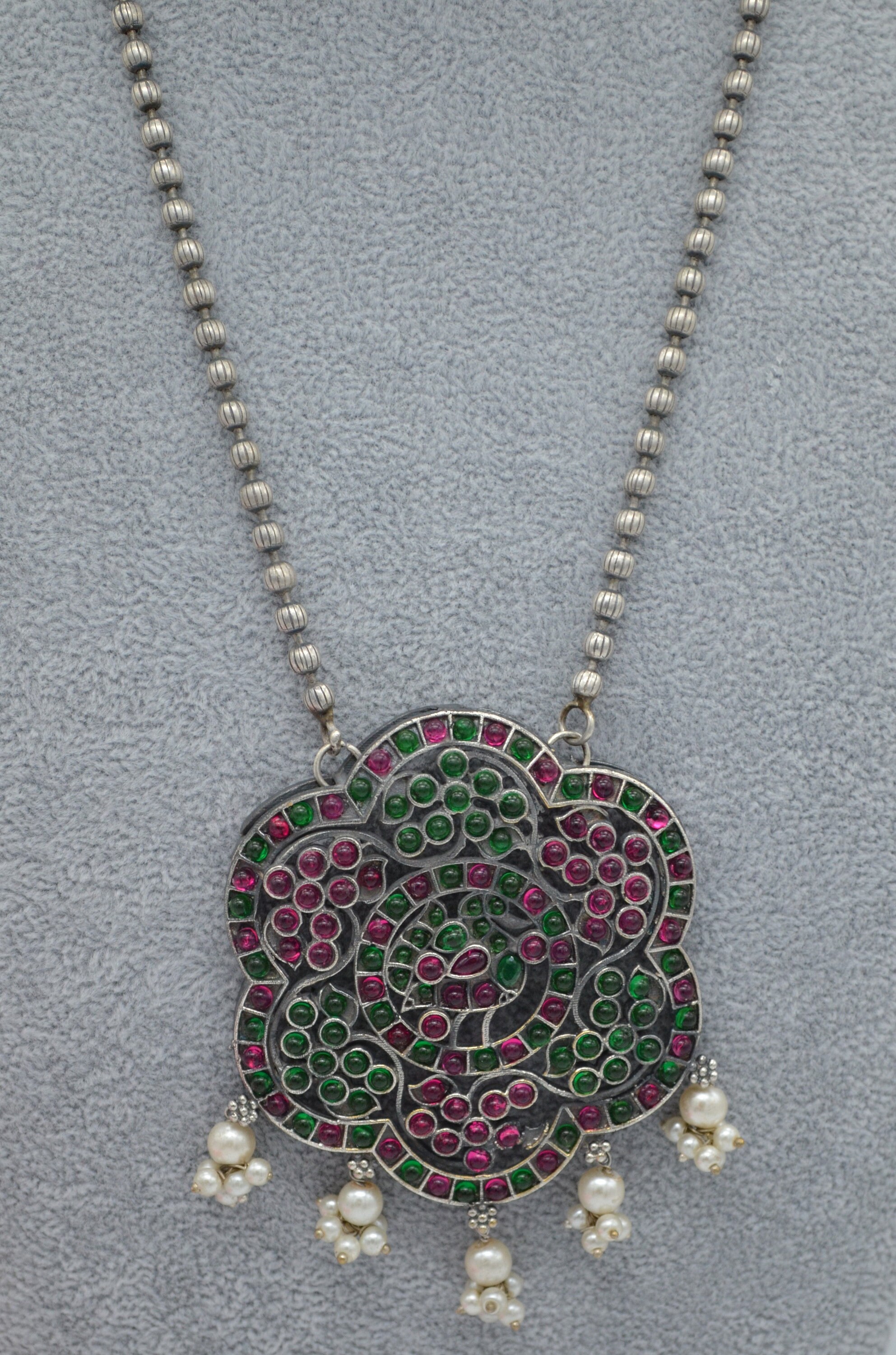 SLA German Silver Big Pendant Necklace Set/fusion Indian Jewelry/long ...