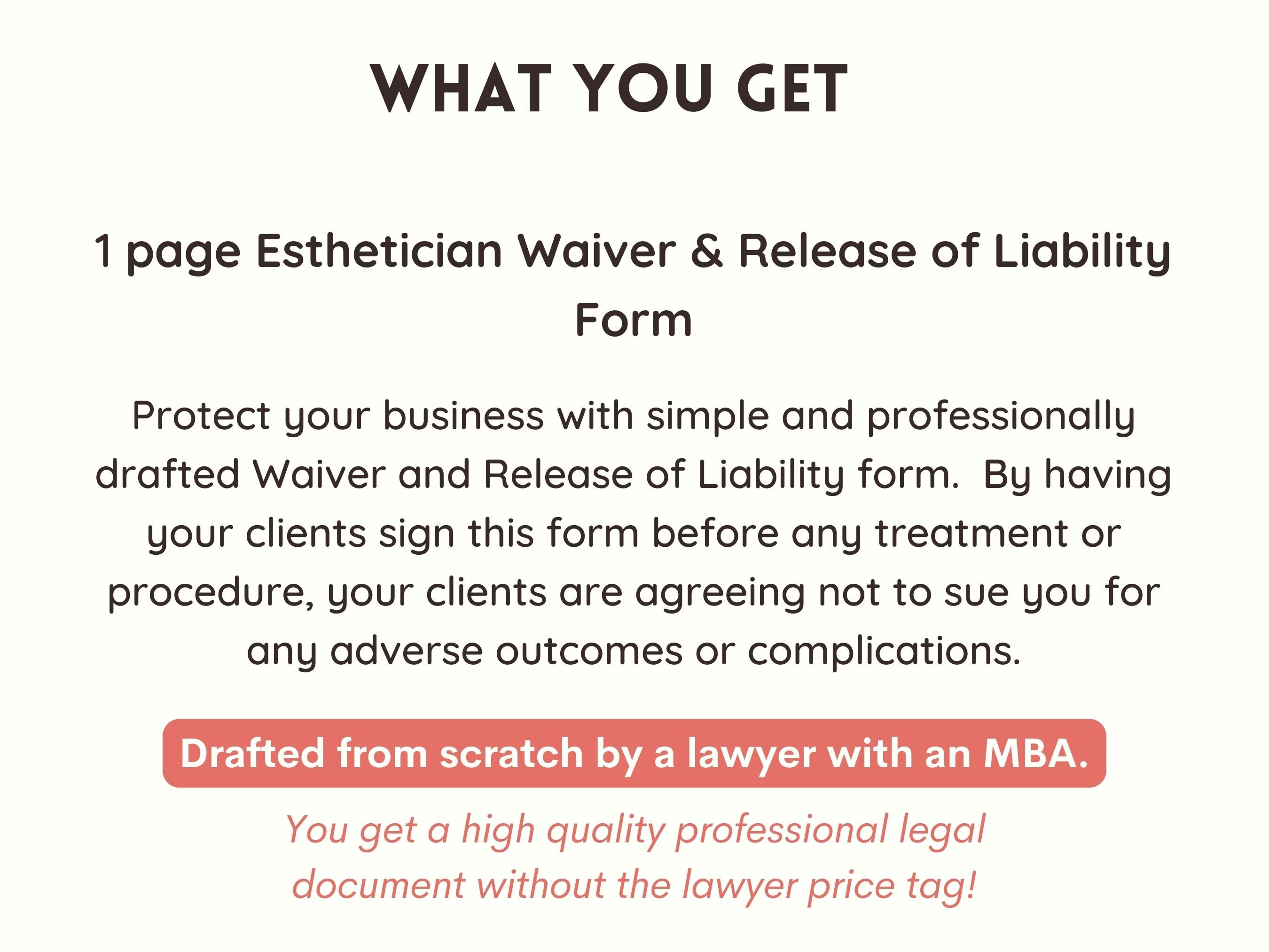 Esthetician Waiver Release of Liability Aesthetician Hold Harmless ...