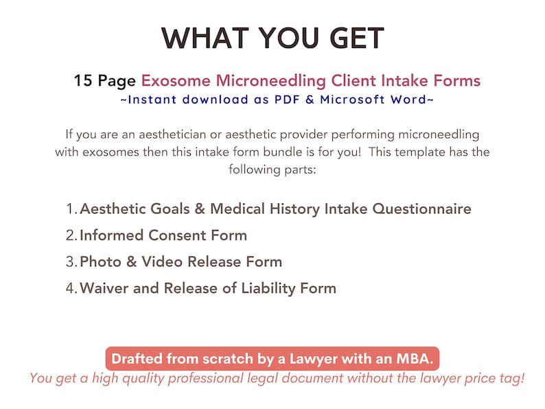 Exosome Microneedling Client Intake Esthetician Forms Micro-needling Facial Informed Consent ...