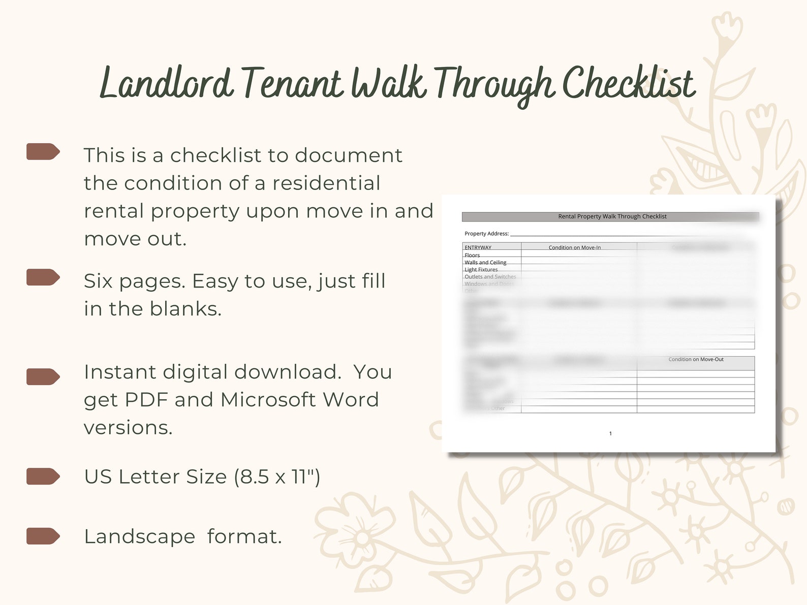 Landlord Tenant Walkthrough Checklist, Property Inspection Checklist ...