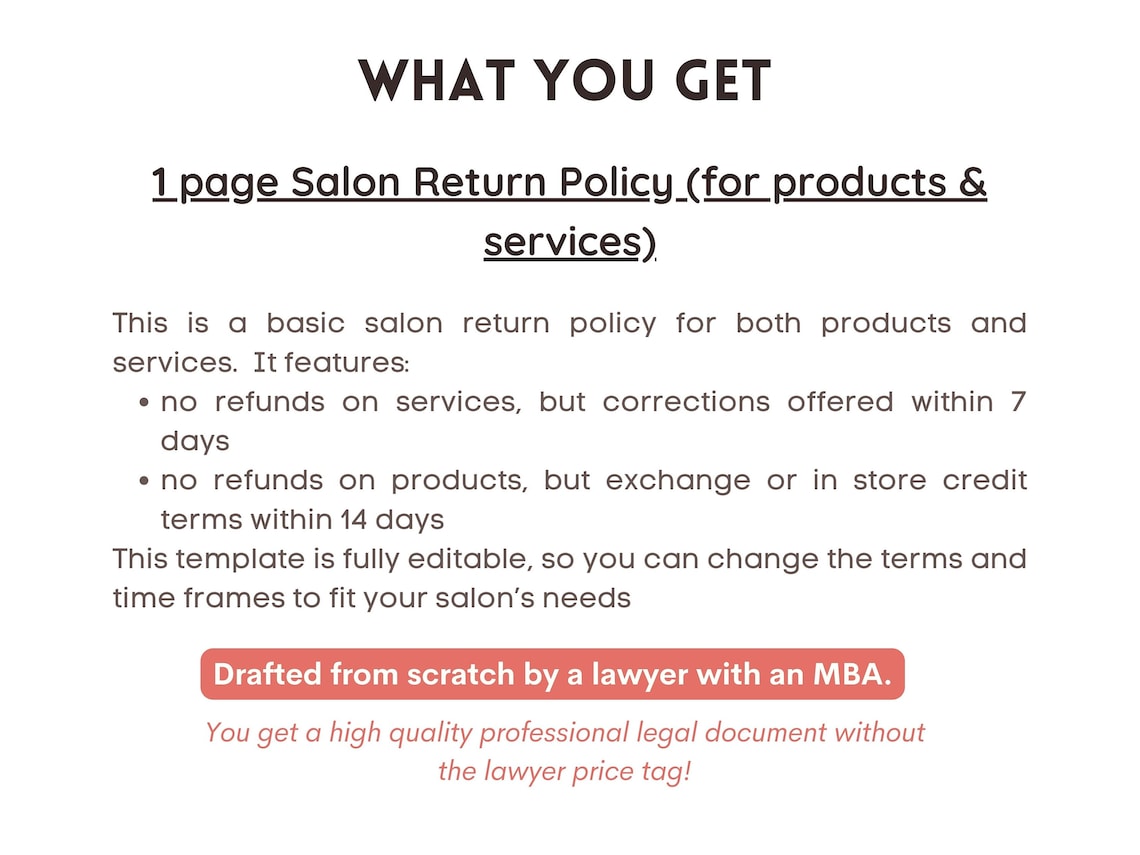 Salon Return Policy Template, Hair Salon Refund Policies Nail Salon Product Exchange Terms Hair ...