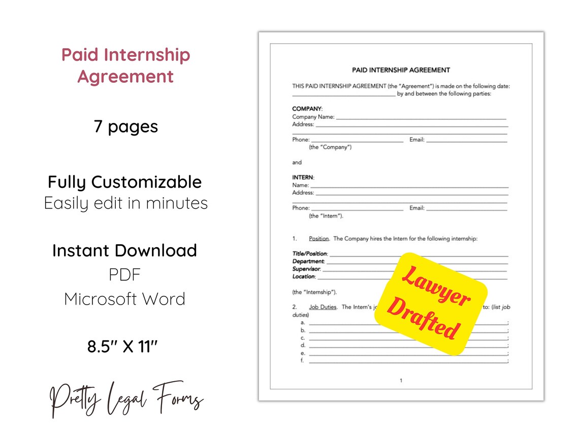 Paid Internship Contract Template, Intern Employment Agreement, Student ...