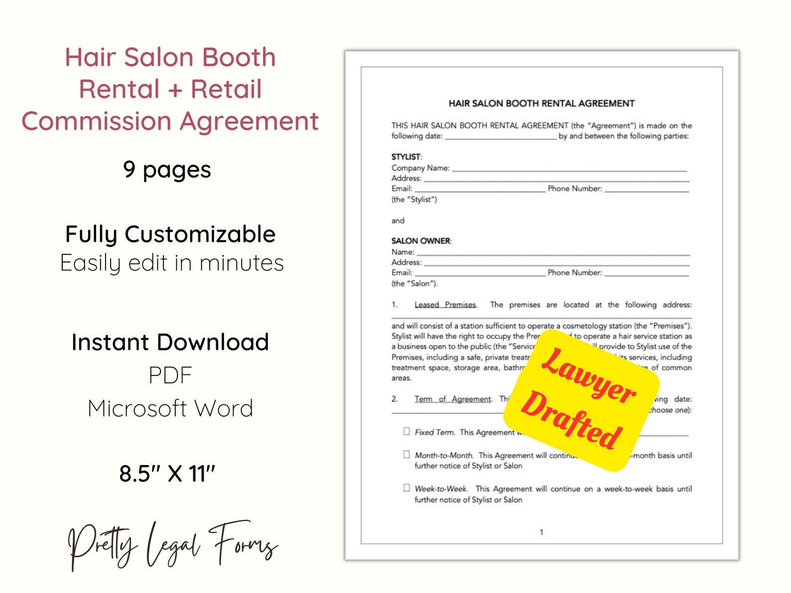 Salon Booth Rental Contract Template Hair Salon Chair Lease Agreement ...