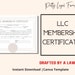 LLC Membership Certificate Canva Template, LLC Share Certificate ...