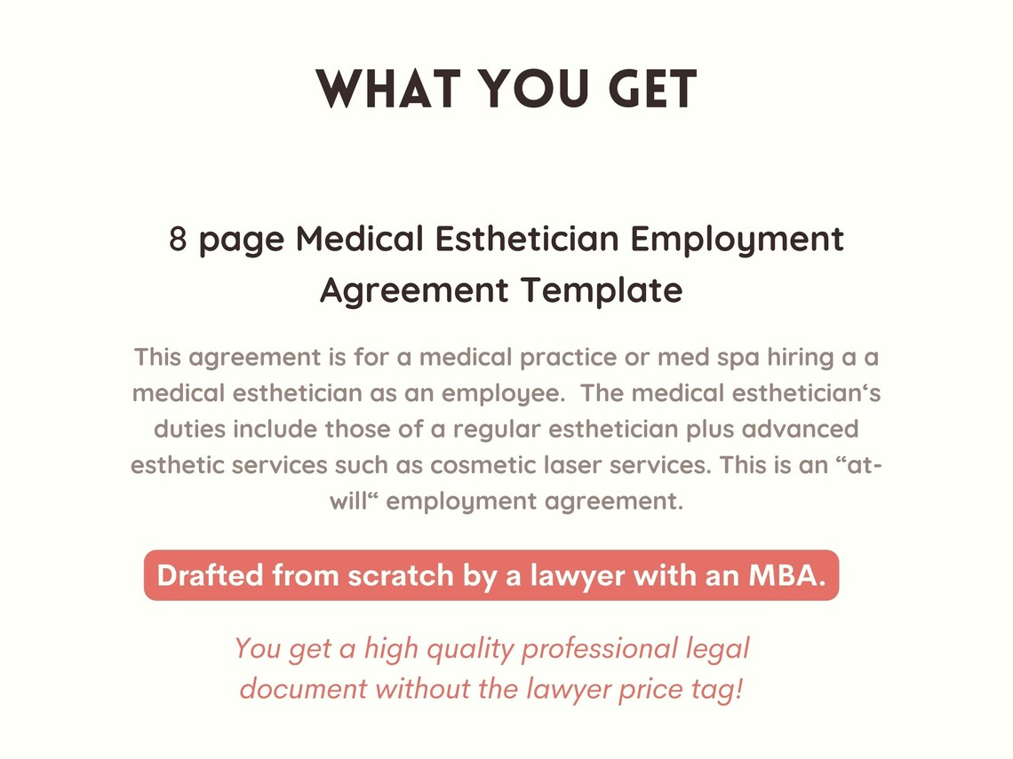 Medical Esthetician Employment Agreement Contract Template Aesthetician Employee Med Spa Hiring ...