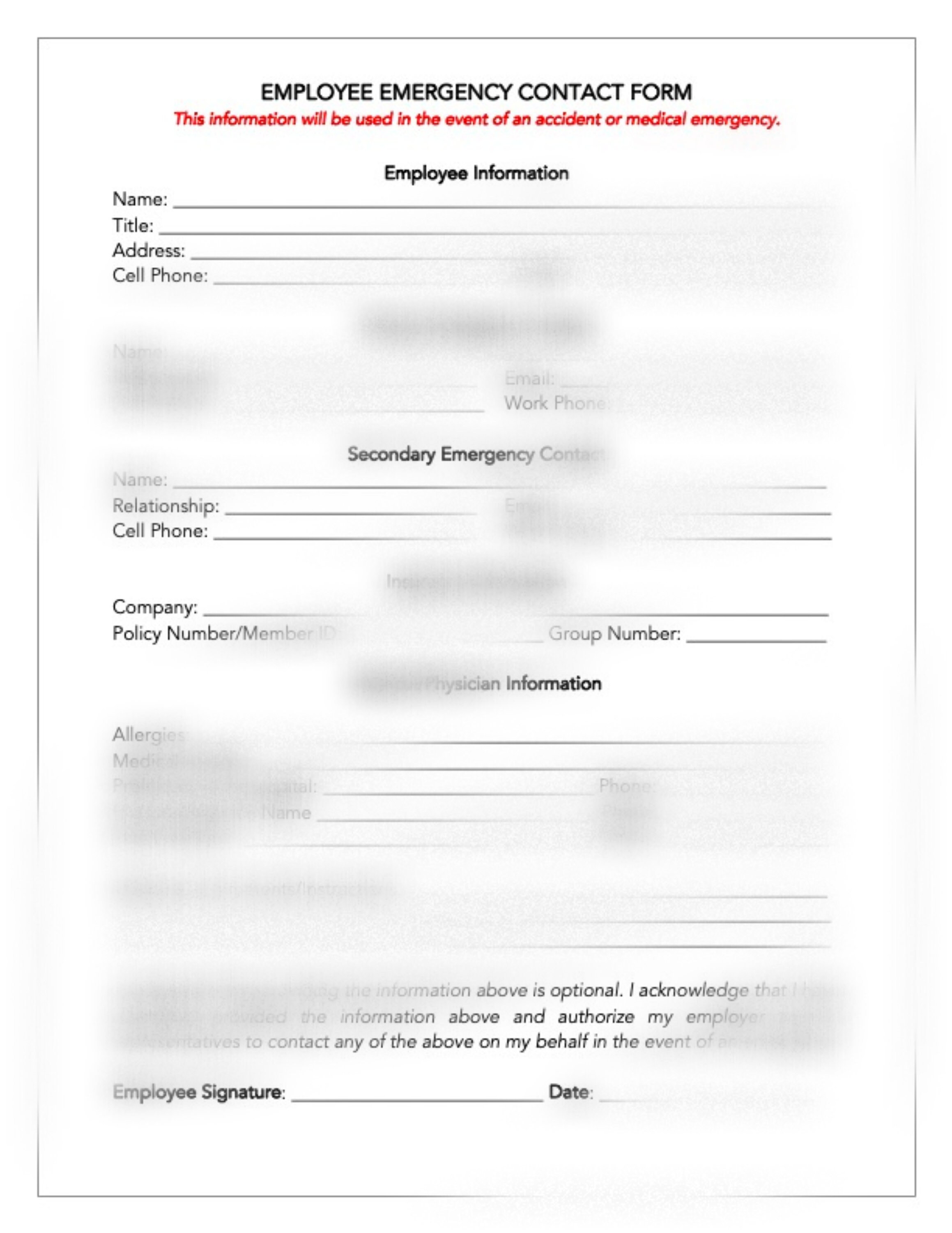 Employee Emergency Contact Form, Onboarding New Employee Emergency ...