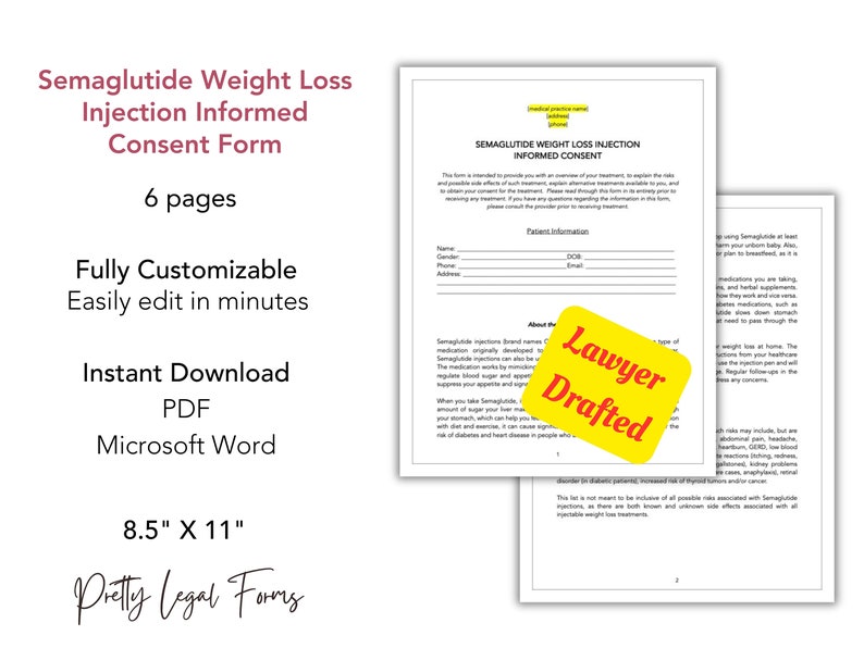 Semaglutide Consent Form Weight Loss Injection Intake Forms, Fat Loss ...
