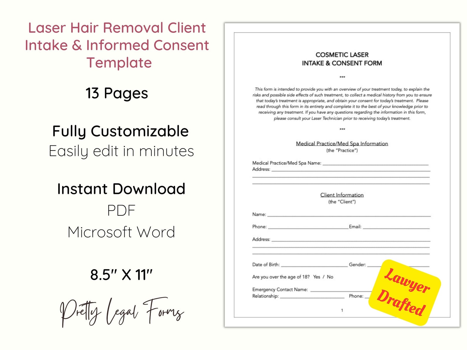 Laser Hair Removal Forms Laser Hair Removal Client Intake Form for Med ...