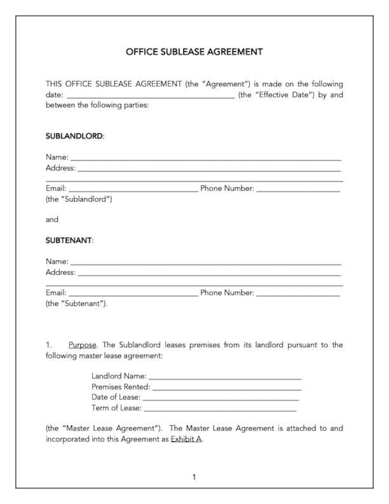 Office Sublease Agreement Office Space Rental Agreement Business Lease ...
