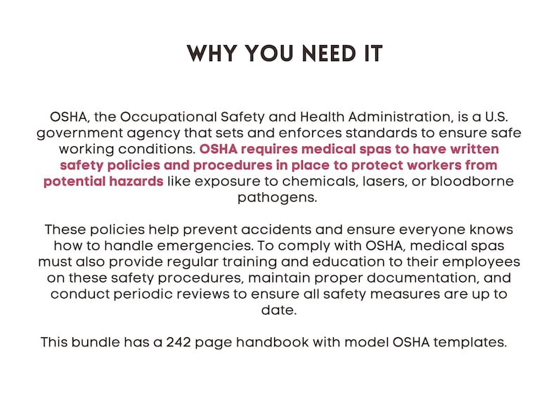 Medical Spa Safety Sops Medical Spa OSHA Policies and Procedures Manual ...