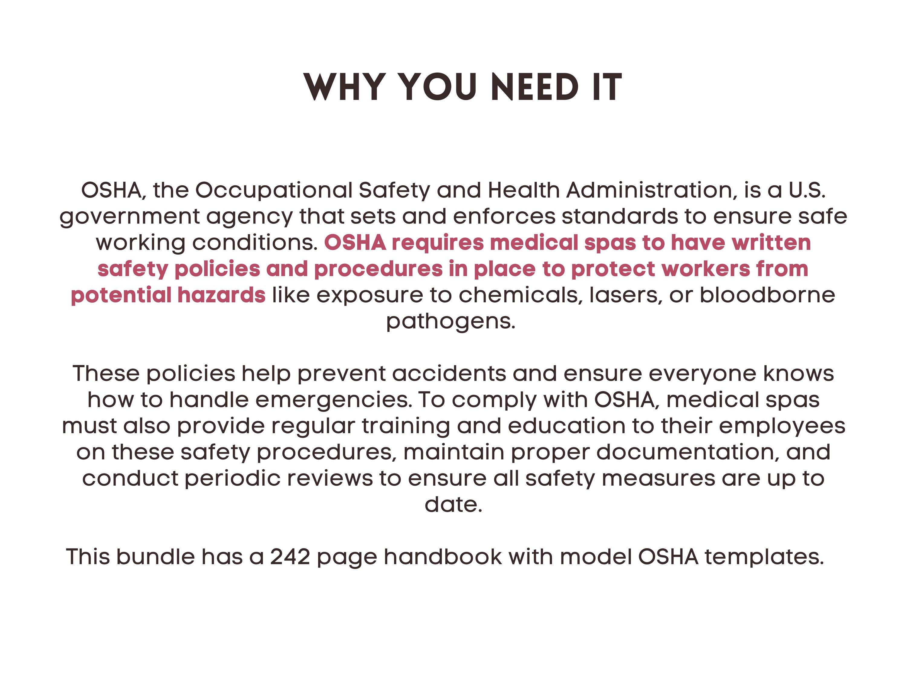 Medical Spa Safety Sops Medical Spa OSHA Policies and Procedures Manual ...