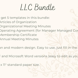 LLC Documents LLC Kit With Operating Agreement, Meeting Minutes ...