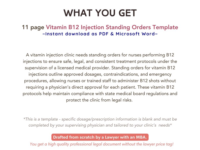 Vitamin B12 Injection Standing Order Template B12 Shots Protocol IV ...