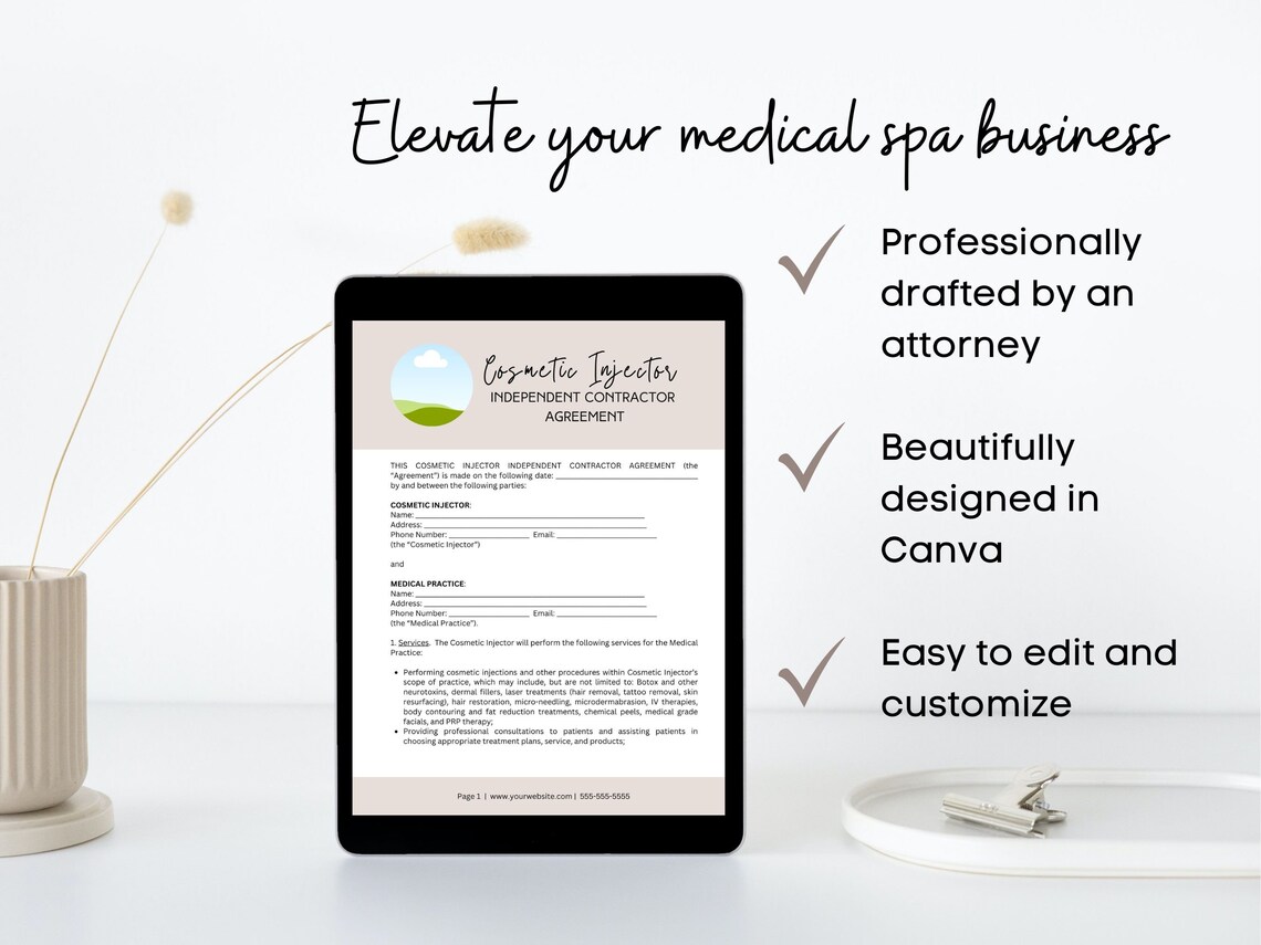 Cosmetic Injector Contract CANVA Template Aesthetic Nurse Injector ...